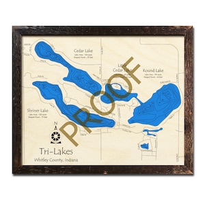 Tri-lakes, Indiana 3D Wood Map | Cabin Decor - Lake House Décor ...