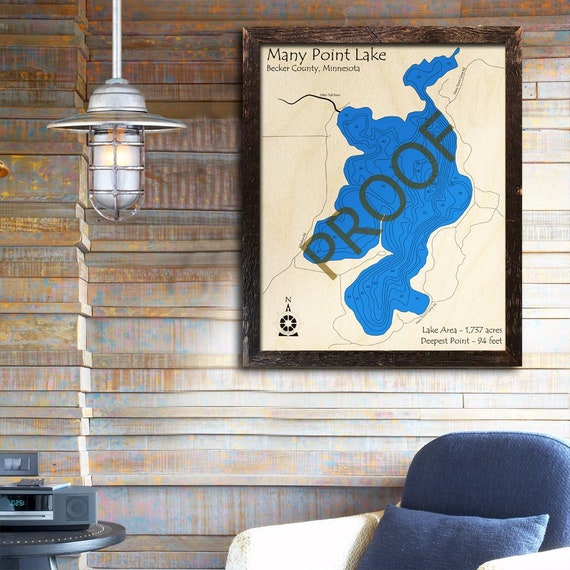 Many Point Lake Minnesota 3D Wood Map Cabin Decor Lake - Etsy