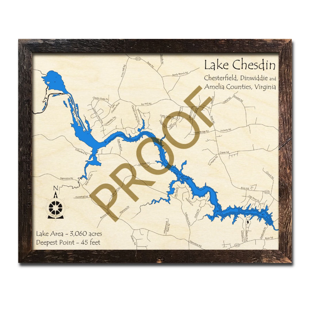 Wooden Lake Chesdin Map, Virginia, 3D Wood Map | Cabin Decor - Lake ...