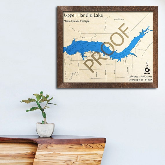 Upper Hamlin Lake MI 3D Wood Carved Map Custom Nautical | Etsy