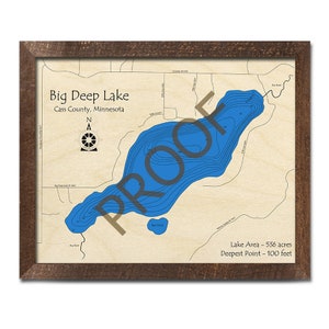 Big Deep Lake, MN 3D Wood Map | Custom Nautical Map, Cabin Decor, Lake ...
