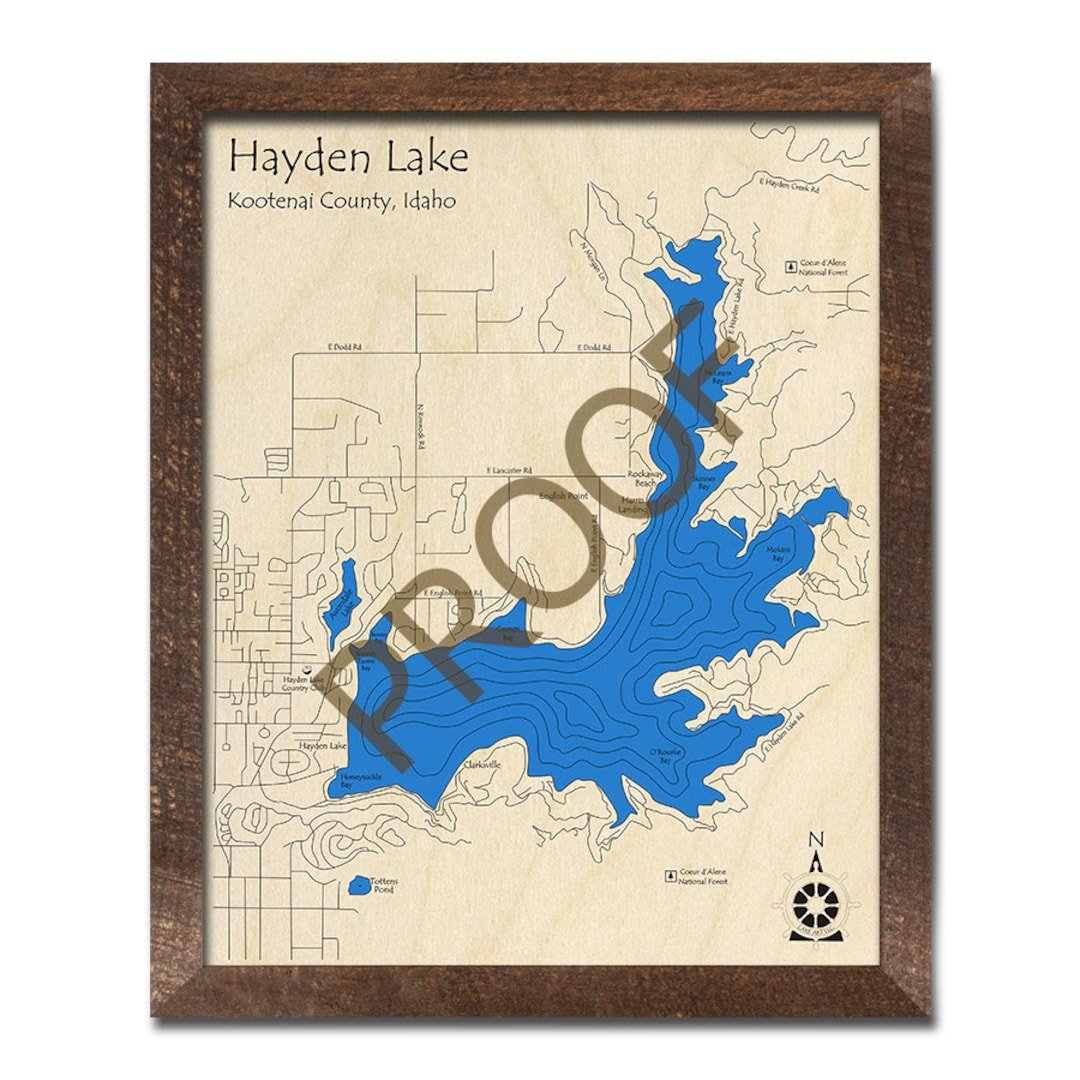 Hayden Lake, ID 3D Wood Map | 3D Depth Chart, Cabin Decor, Lake House ...