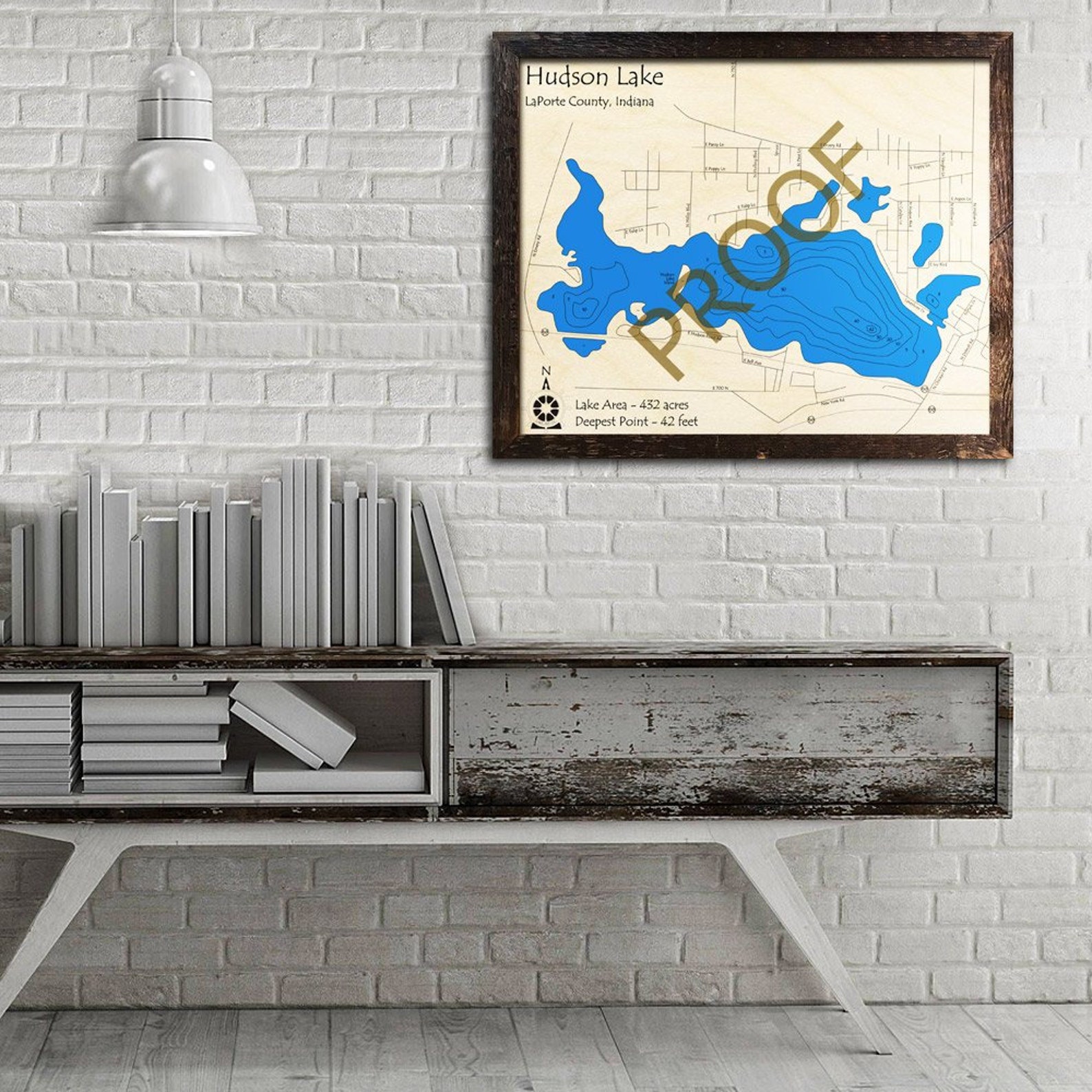 Wooden Hudson Lake Map, Indiana 3D Wood Map | Cabin Decor - Lake House ...