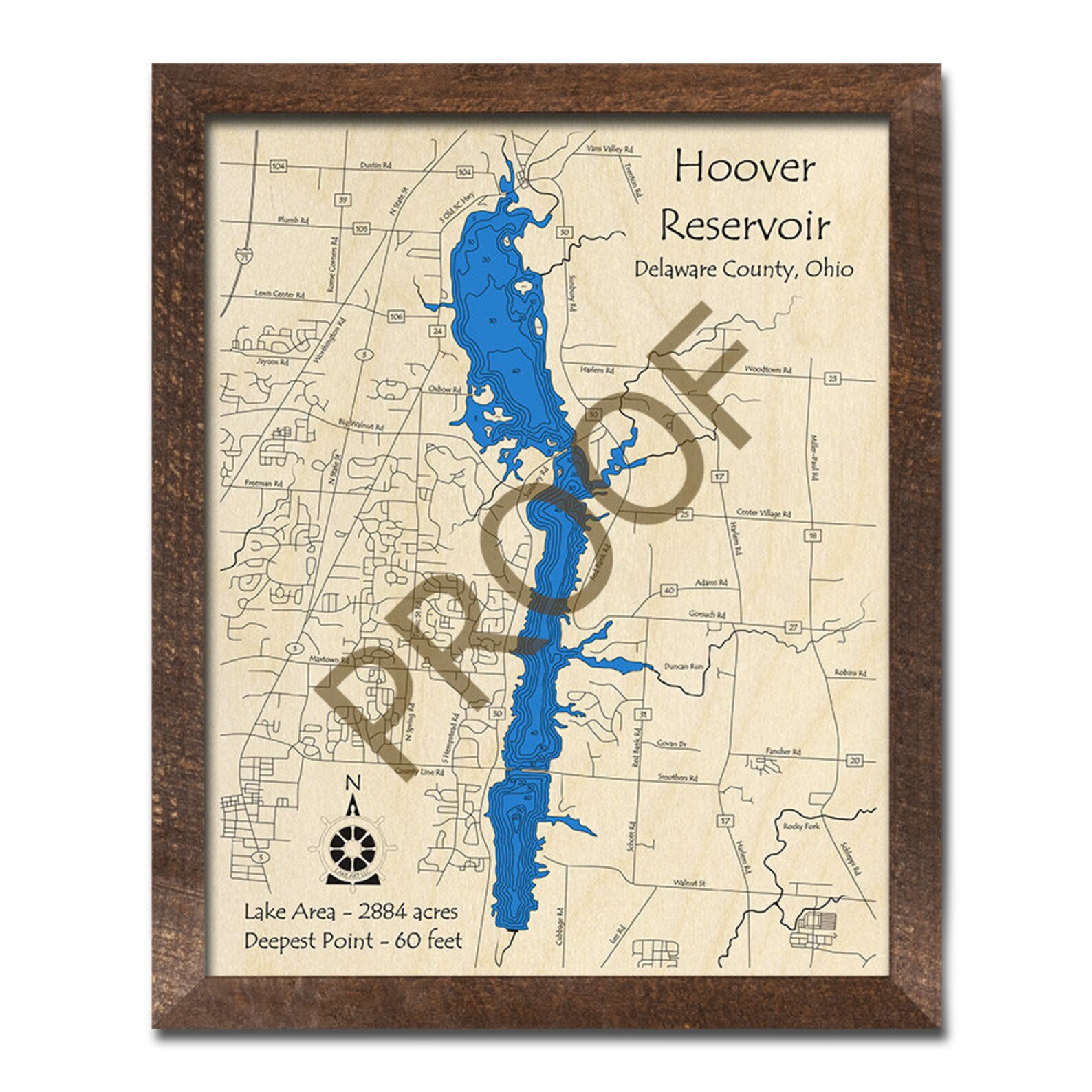 Hoover Reservoir Ohio 3D Wood Map Custom Nautical Map - Etsy