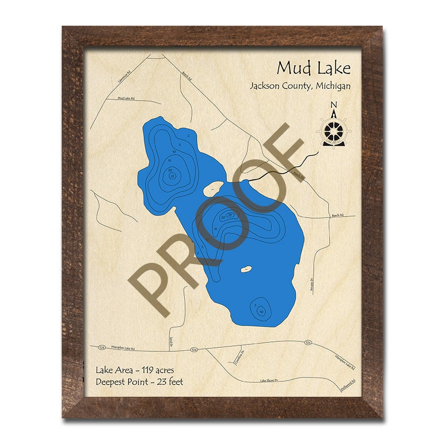 Mud Lake, MI 3D Wood Map | Custom Nautical Map, Cabin Decor, Lake House ...