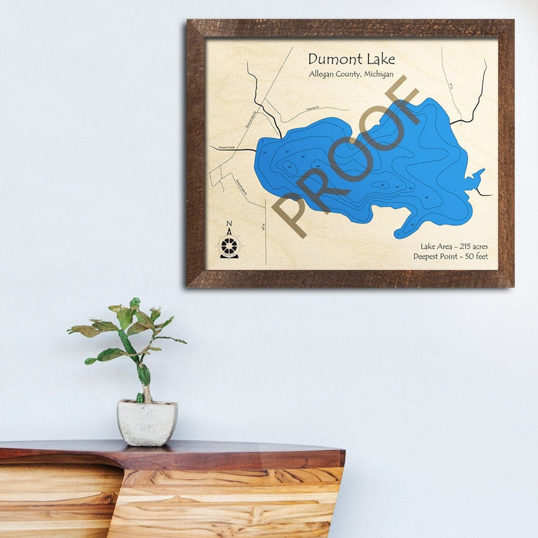Dumont Lake, MI 3D Wood Map | Custom Nautical Map, Cabin Decor, Lake ...