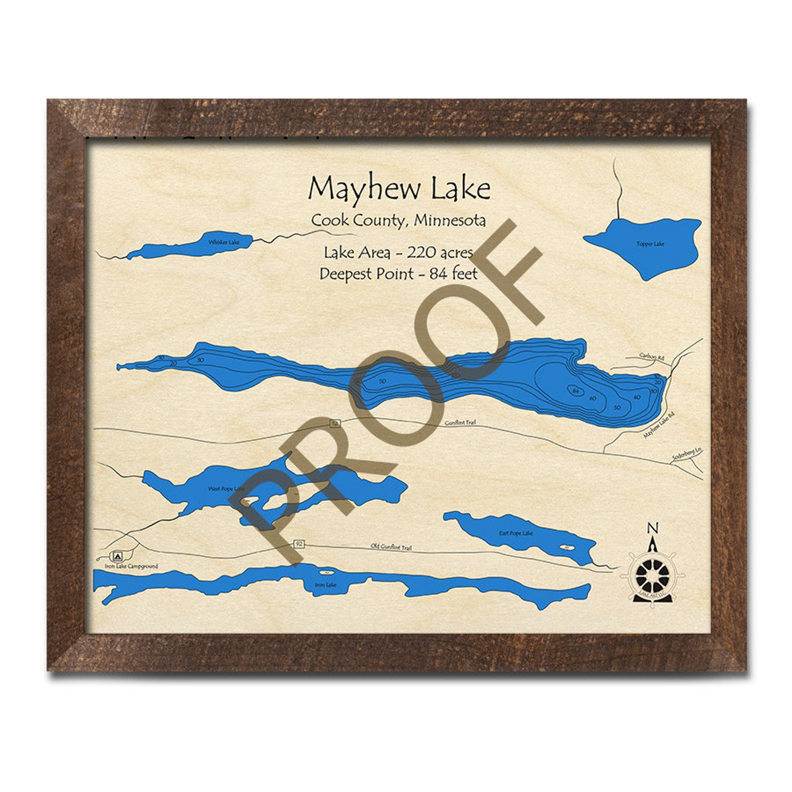 Mayhew Lake, MN 3D Wood Map | Custom Nautical Map, Cabin Decor, Lake ...