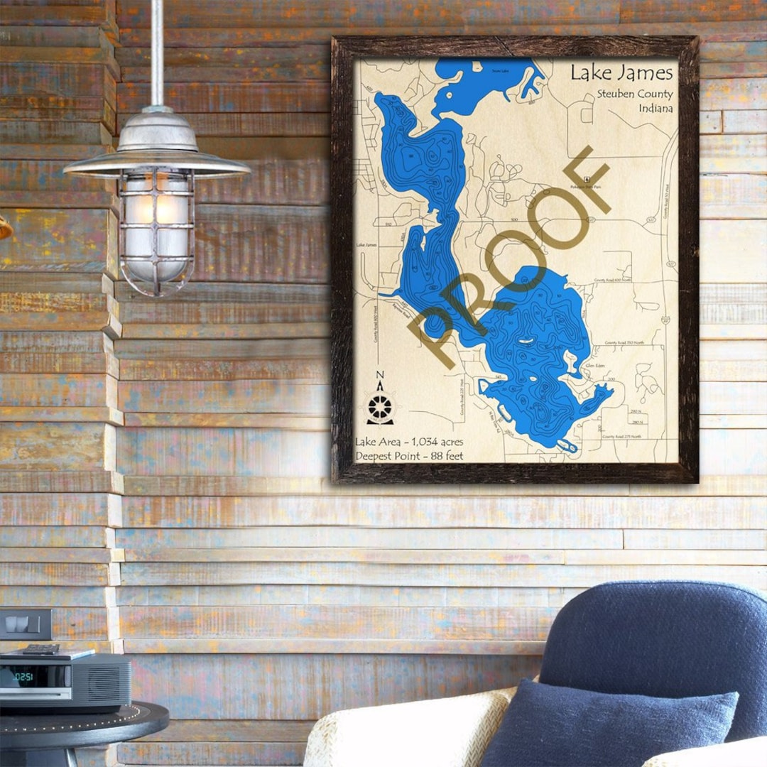 Lake James, Indiana 3D Wood Map | Lake House -cabin Decor - Nautical ...