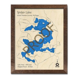Spider Lake, MI 3D Wood Carved Map | Custom Nautical Map, Cabin Decor ...