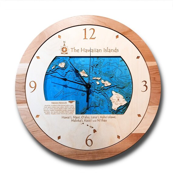 Hawaiian Islands Nautical 3D Wood Clock Custom & | Etsy
