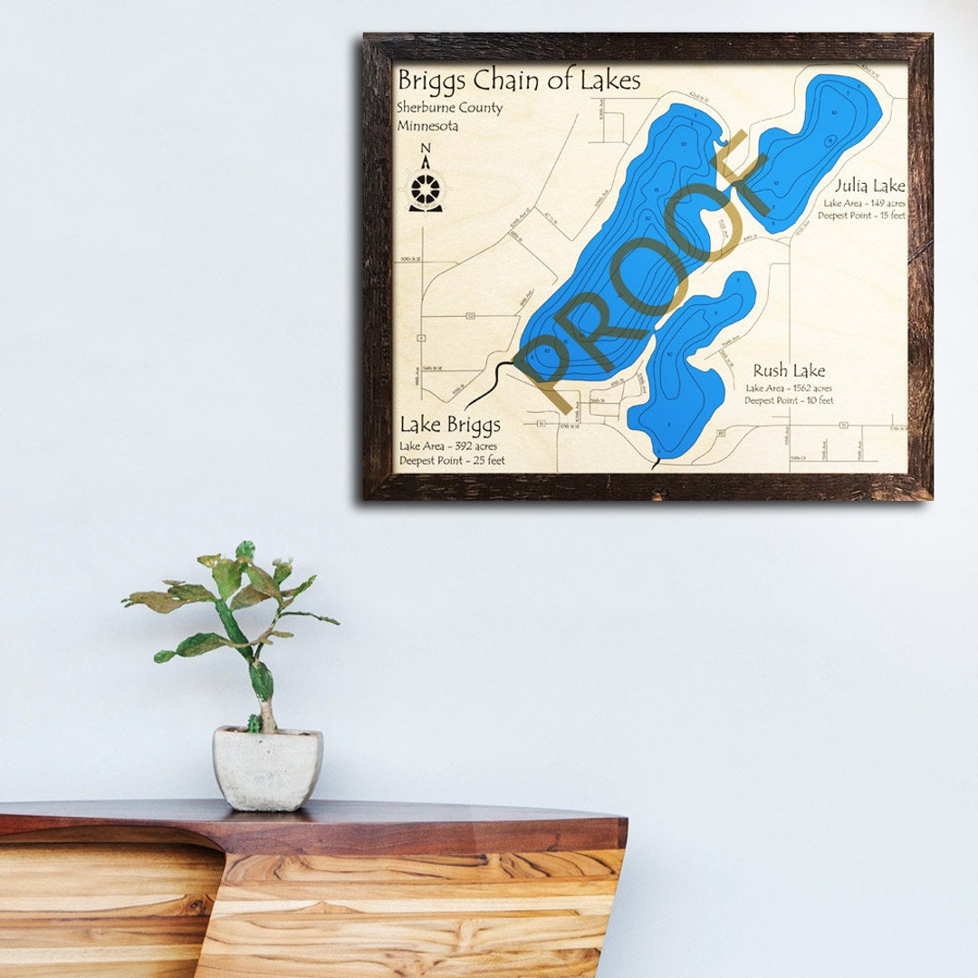 Briggs Chain of Lakes, Minnesota 3D Wood Map | Cabin Decor - Lake House ...