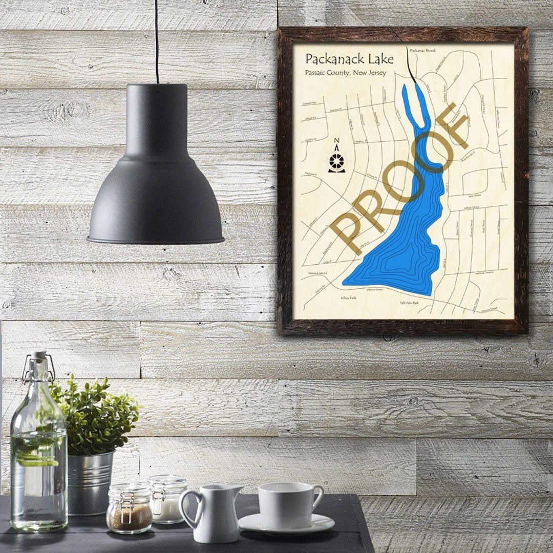 Packanack Lake, New Jersey Wood Map | Custom Cabin Decor - Beach House ...