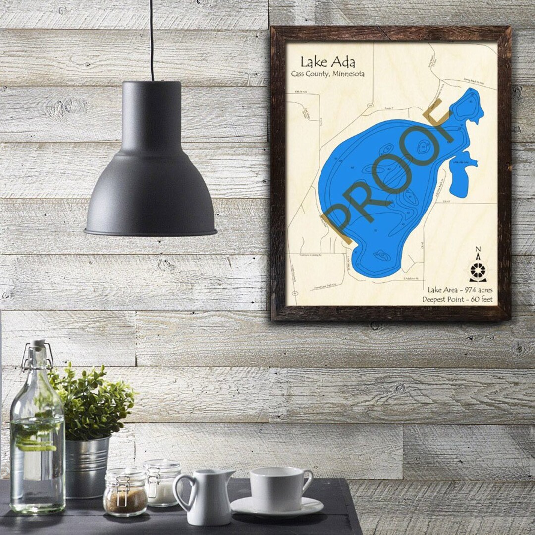 Lake Ada, MN 3D Wood Map | Custom Cabin Decor - Lake House Décor ...