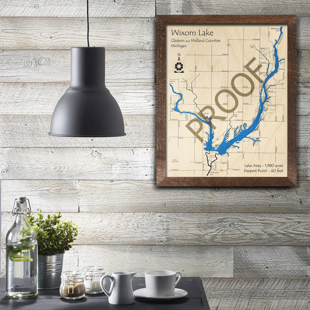 Wixom Lake, MI 3D Wood Carved Map | Custom Nautical Map, Cabin Decor ...