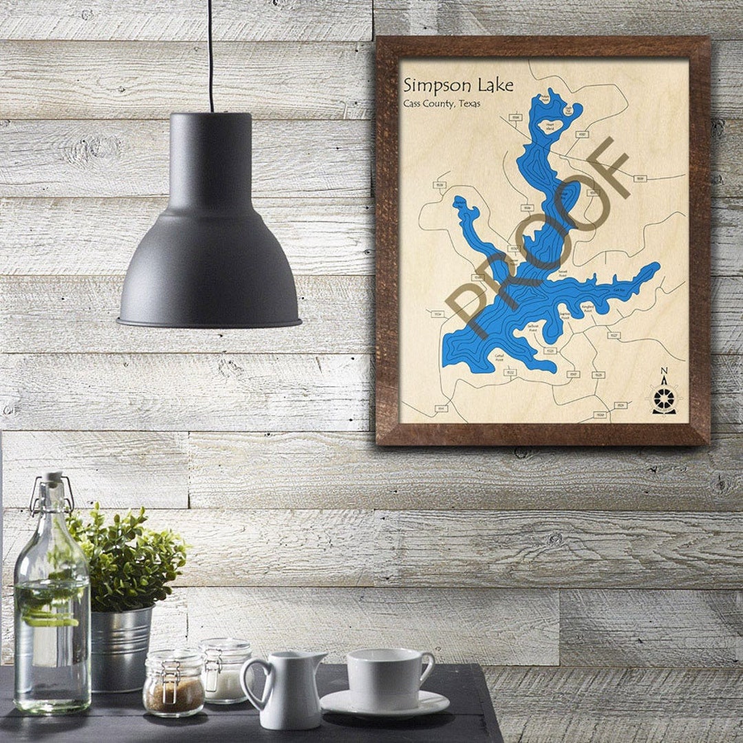 Simpson Lake, Texas 3D Wood Map | Custom Nautical Map, Cabin Decor ...