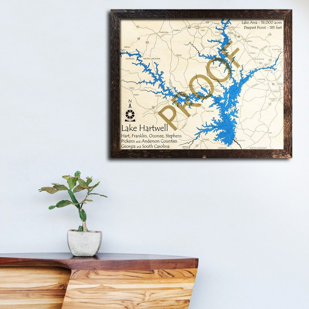 Lake Hartwell 3D Laser-cut Map | Topographic Map | Nautical Decor | Map ...