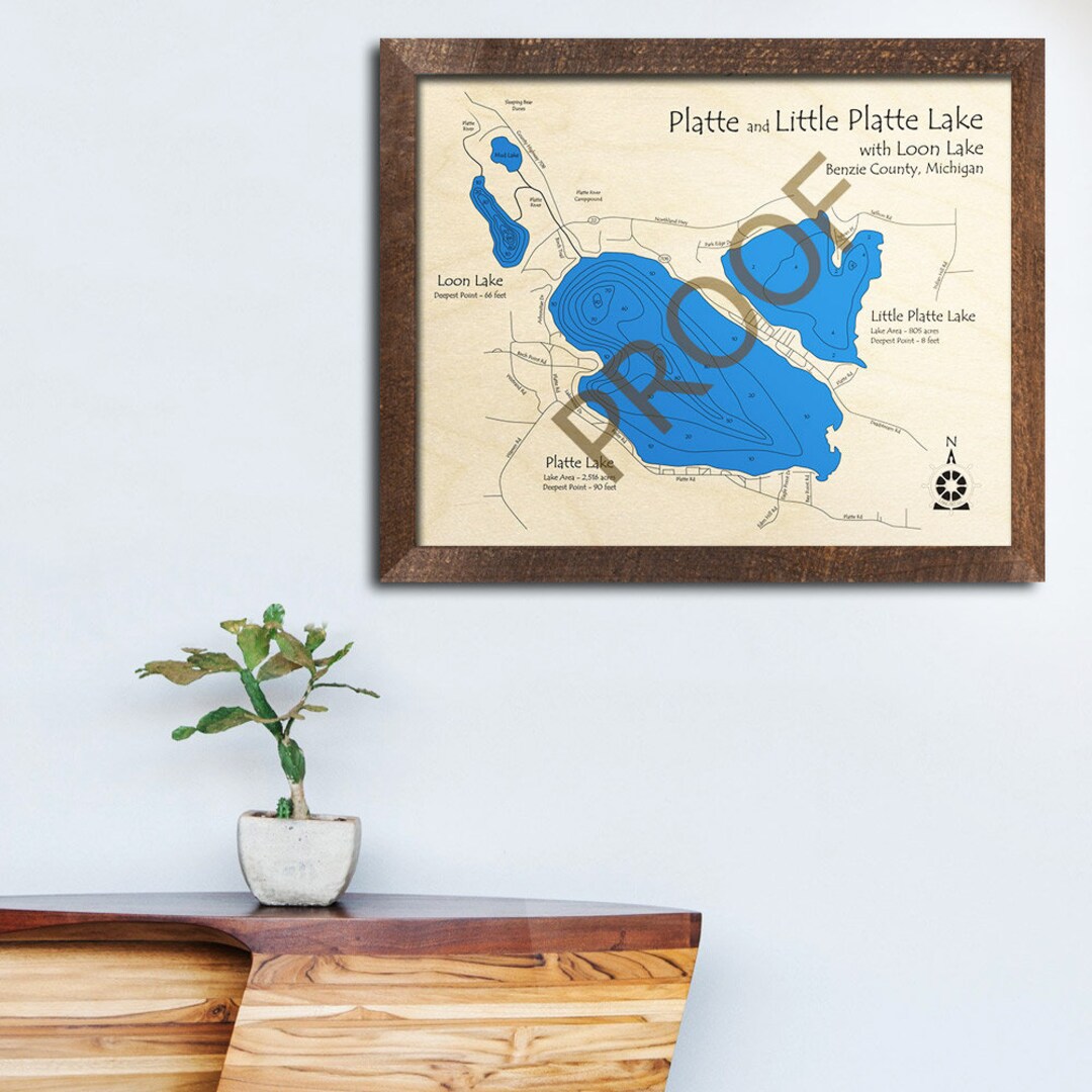 Platte Lake Little Platte Lake, MI 3D Wood Carved Map Custom Nautical ...