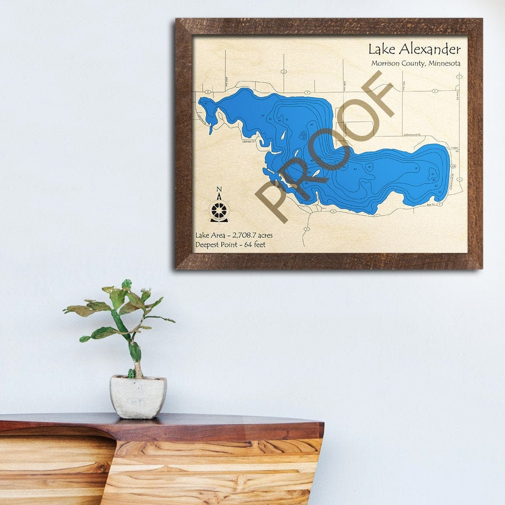 Lake Alexander, MN 3D Wood Map | Custom Nautical Map, Cabin Decor, Lake ...