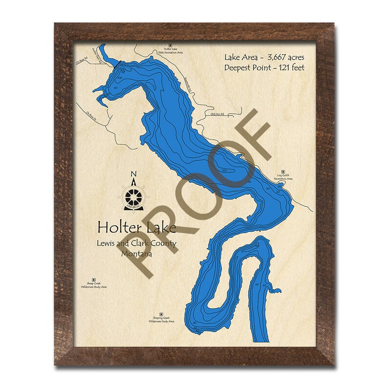 Holter Lake, MT 3D Wood Map | 3D Depth Chart, Cabin Decor, Lake House ...