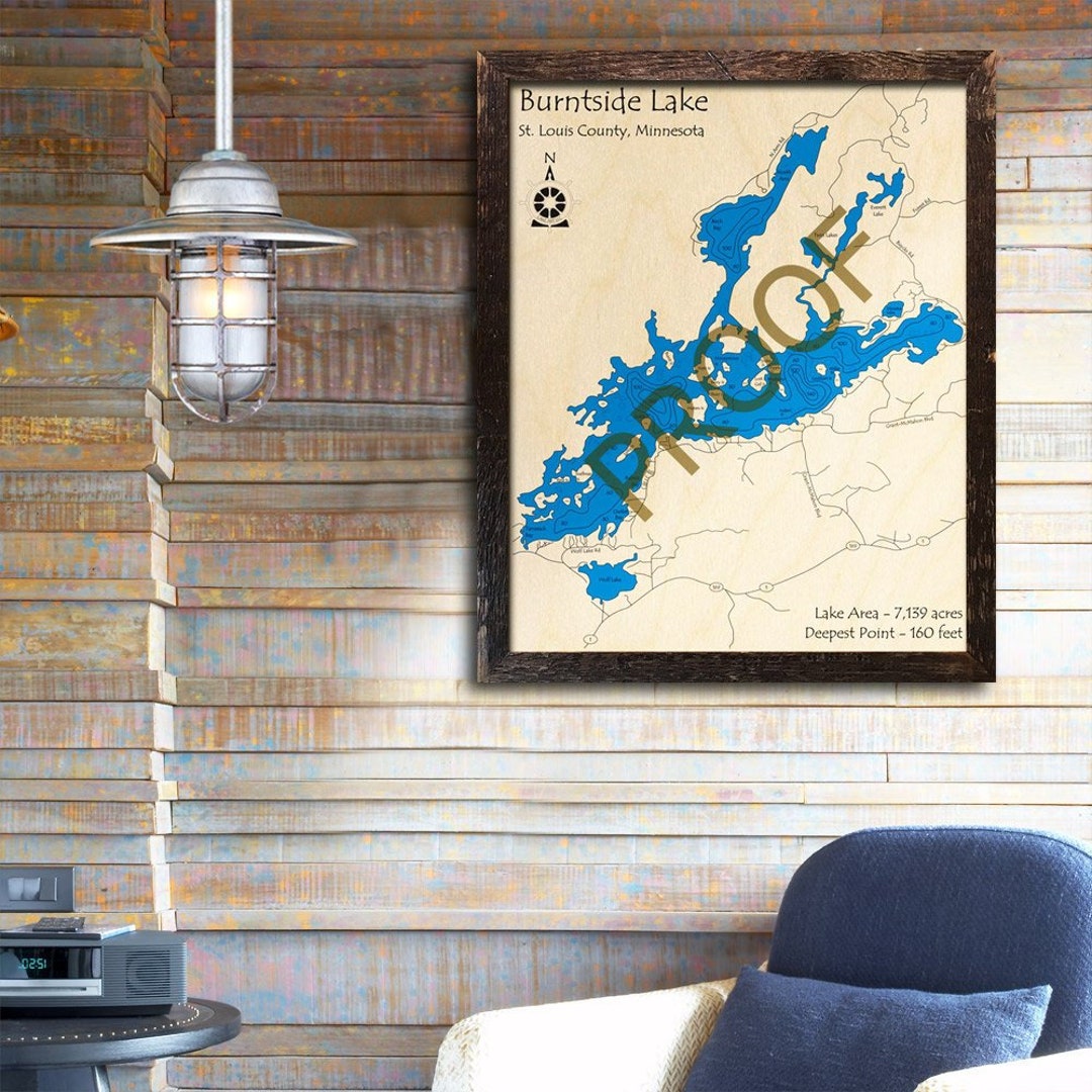 Burntside Lake, Minnesota 3D Wood Map | Cabin Decor - Lake House Décor ...