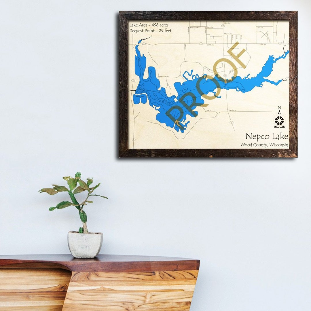 Nepco Lake, WI 3D Wood Map | Custom Cabin Decor - Lake House Décor ...