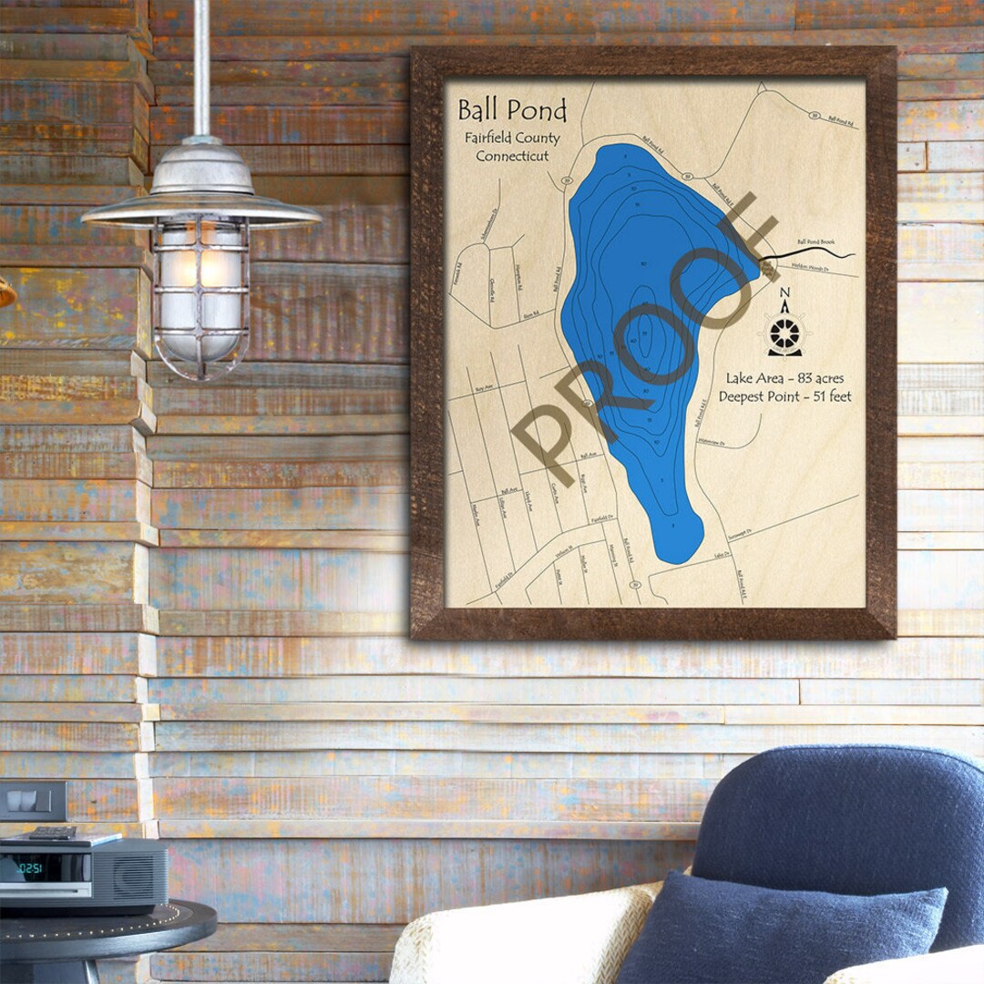 Ball Pond, CT 3D Wood Map | Custom Nautical Map, Unique Cabin Decor ...