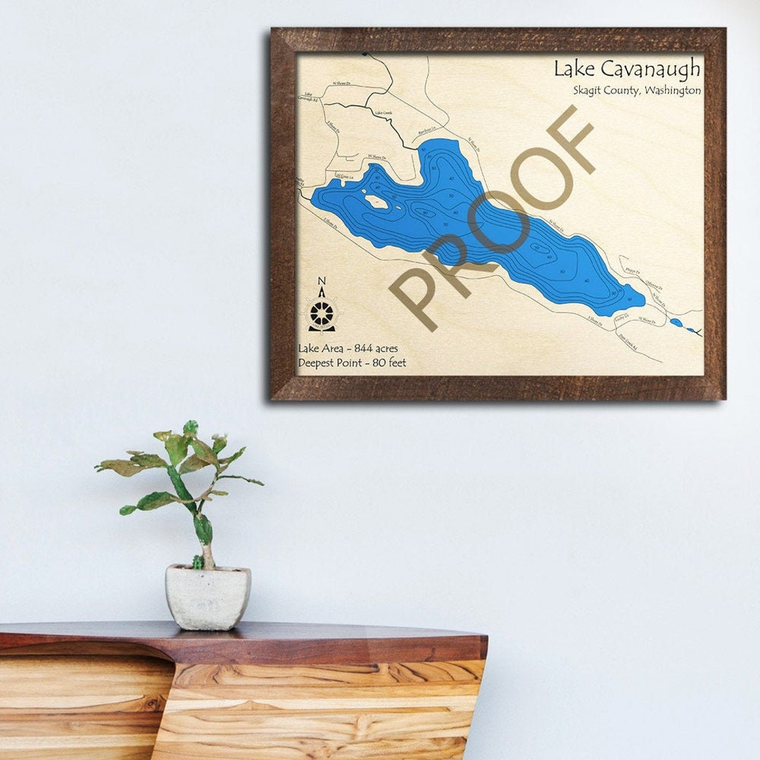 Lake Cavanaugh, WA 3D Wood Map | 3D Depth Map, Cabin Decor, Lake House ...