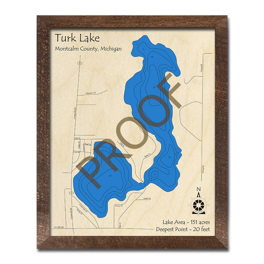 Turk Lake, MI 3D Wood Carved Map | Custom Nautical Map, Cabin Decor ...