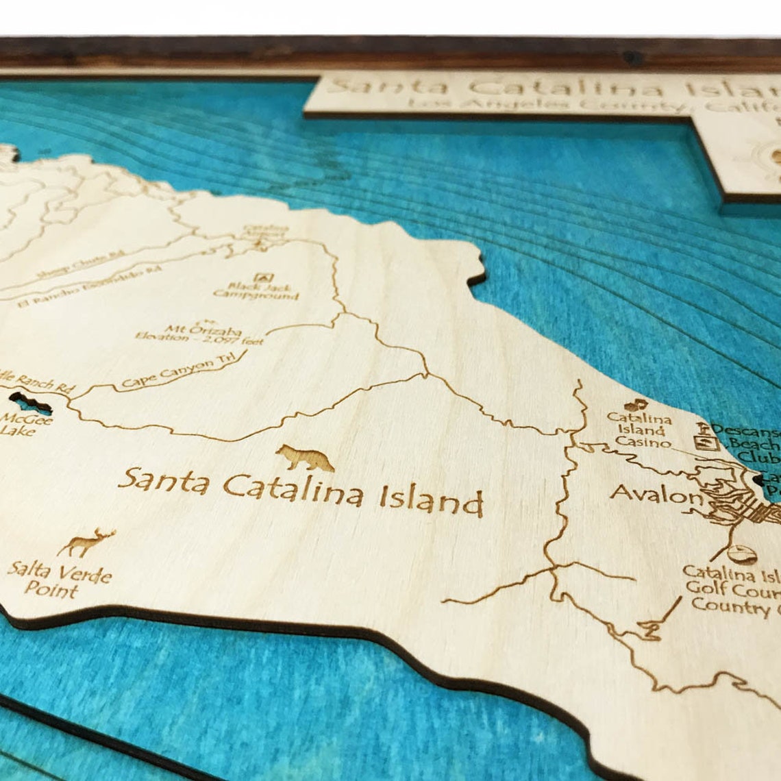 3D Catalina Map Nautical Wood Chart Laser-etched Carved 3D - Etsy