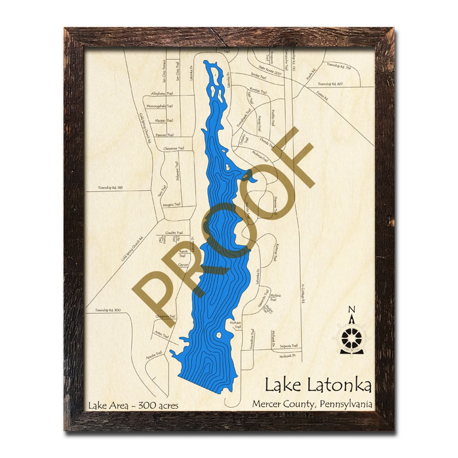 Lake Latonka PA Mapa de madera 3D / Decoración personalizada - Etsy España