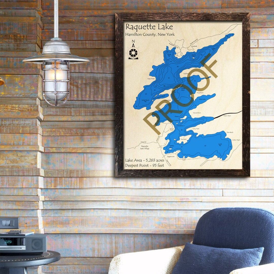 Raquette Lake - Adirondacks, New York 3D Wood Map | Cabin Decor - Lake ...