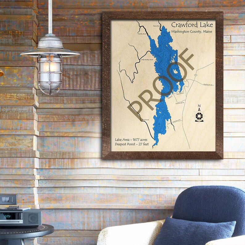 Crawford Lake, Maine 3D Wood Map | Custom Nautical Map, Unique Cabin ...