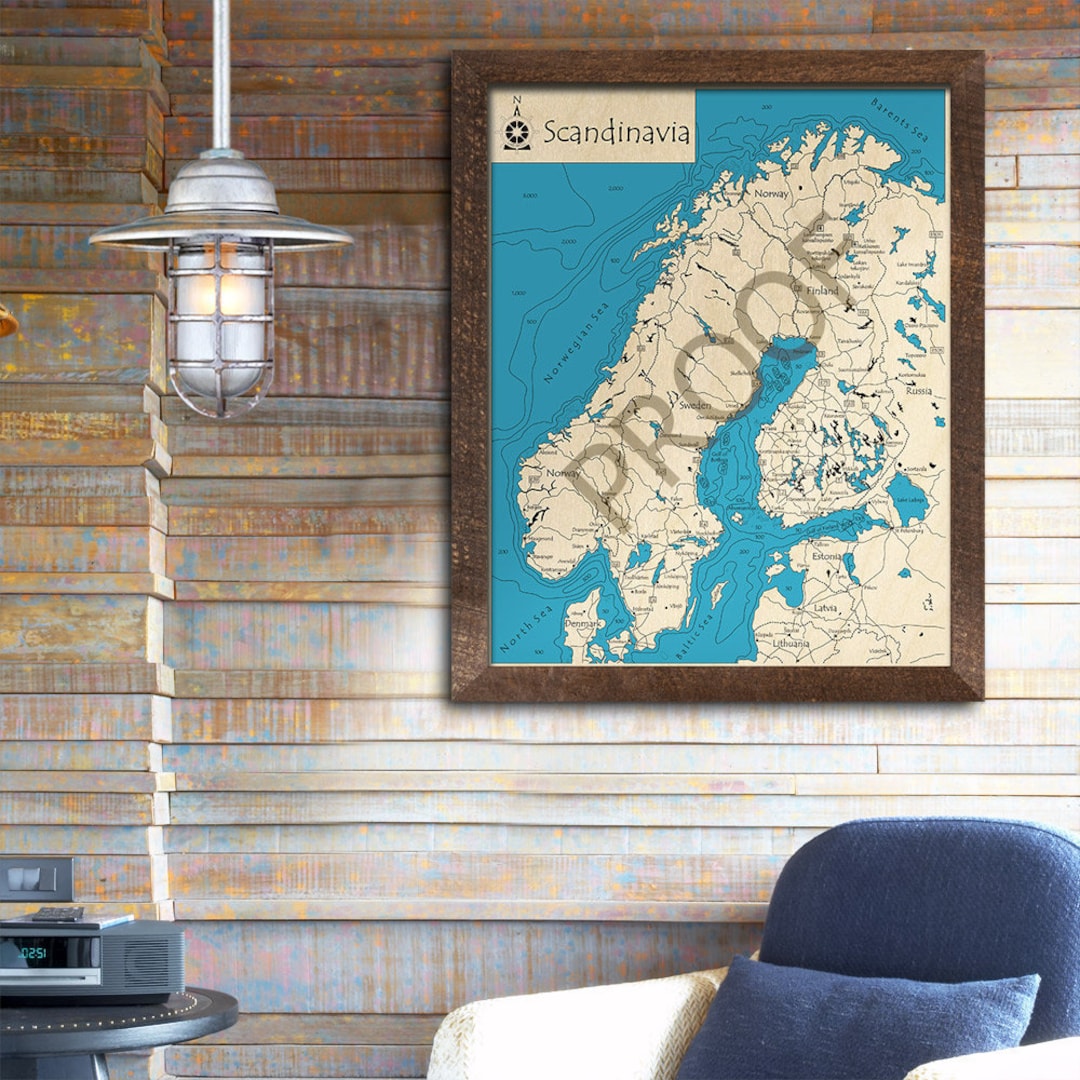 Scandinavia 3D Wood Map | Norwegian Sea, North Sea, Baltic Sea, Norway ...