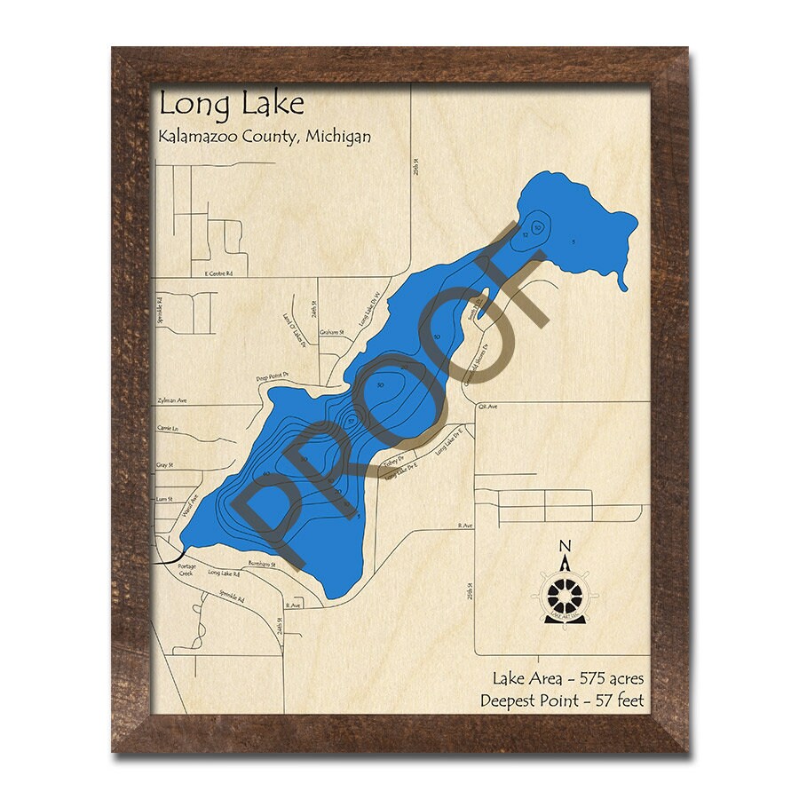 Long Lake (kalamazoo Cty), MI 3D Wood Map | Custom Nautical Map, Cabin ...