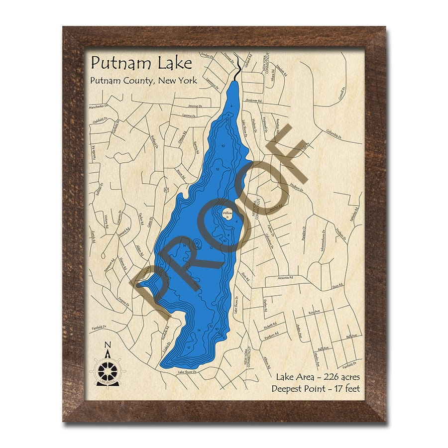 Putnam Lake, NY 3D Wood Map | Custom Nautical Chart, Cabin Decor, Lake ...