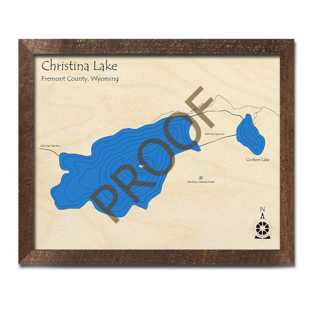 Wooden Christina Lake Map, Wyoming, 3D Wood Map | 3D Depth Chart, Cabin ...