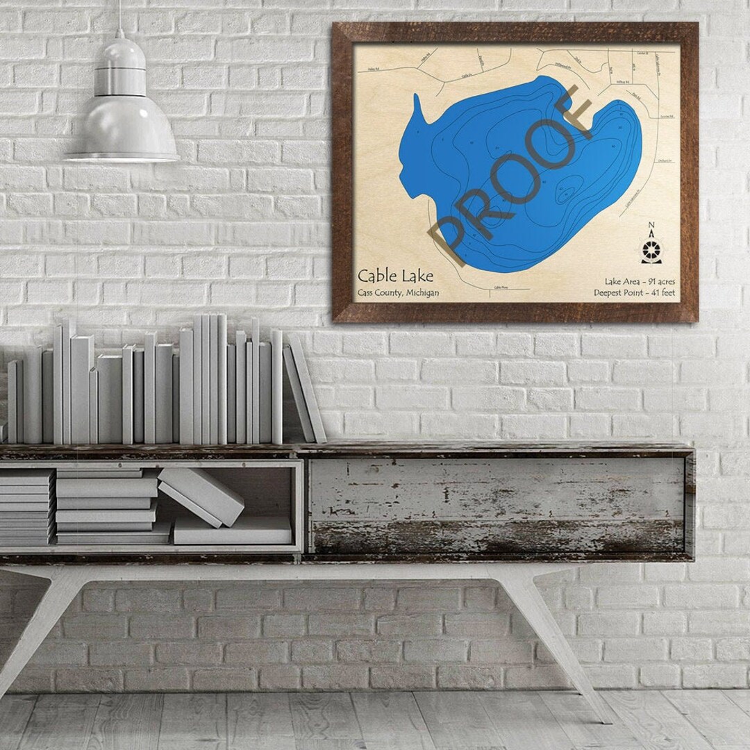 Cable Lake, MI 3D Wood Map | Custom Nautical Map, Cabin Decor, Lake ...
