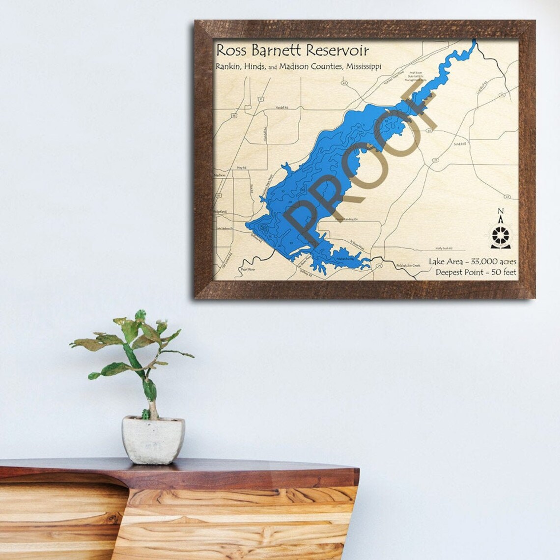 Ross Barnett Reservoir, MS 3D Wood Map | Custom Nautical Map, Cabin ...