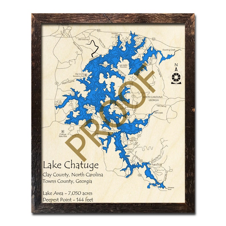 Lake Chatuge GA/NC 3D Laser-cut Wood Map Lake House Décor - Etsy
