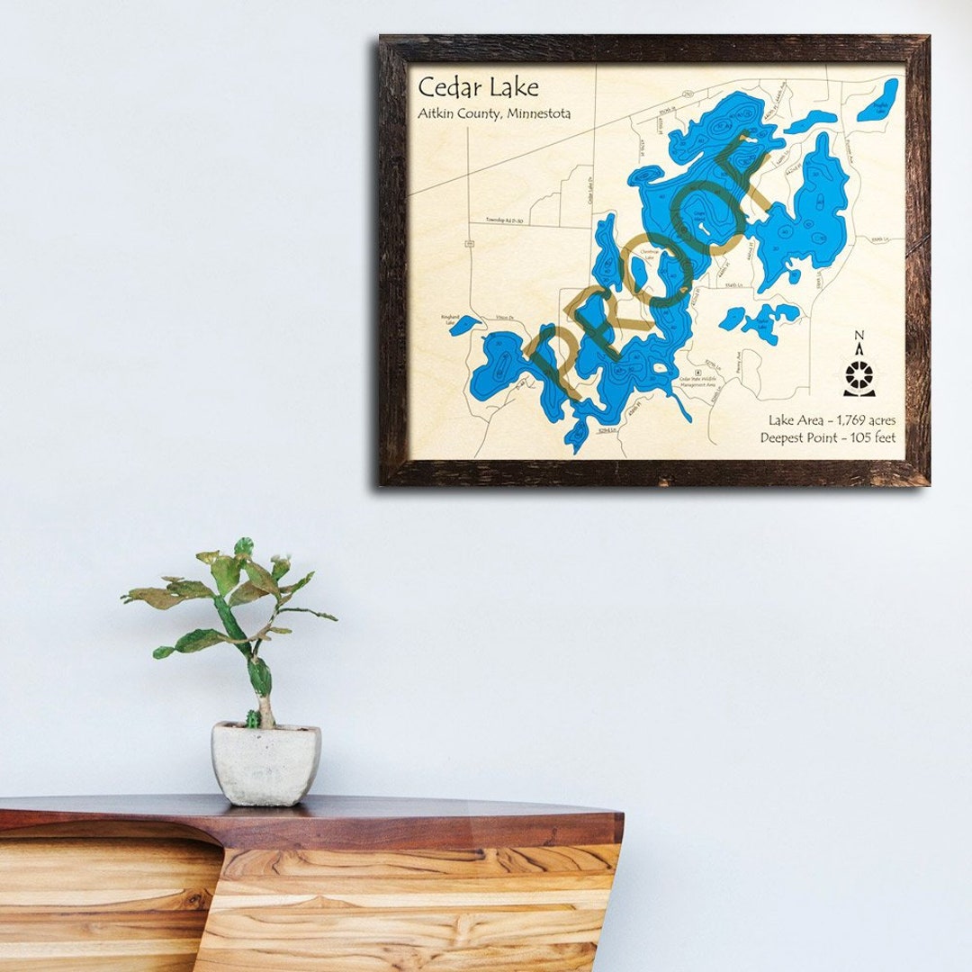 Cedar Lake, MN 3D Wood Map | Custom Cabin Decor - Lake House Décor ...