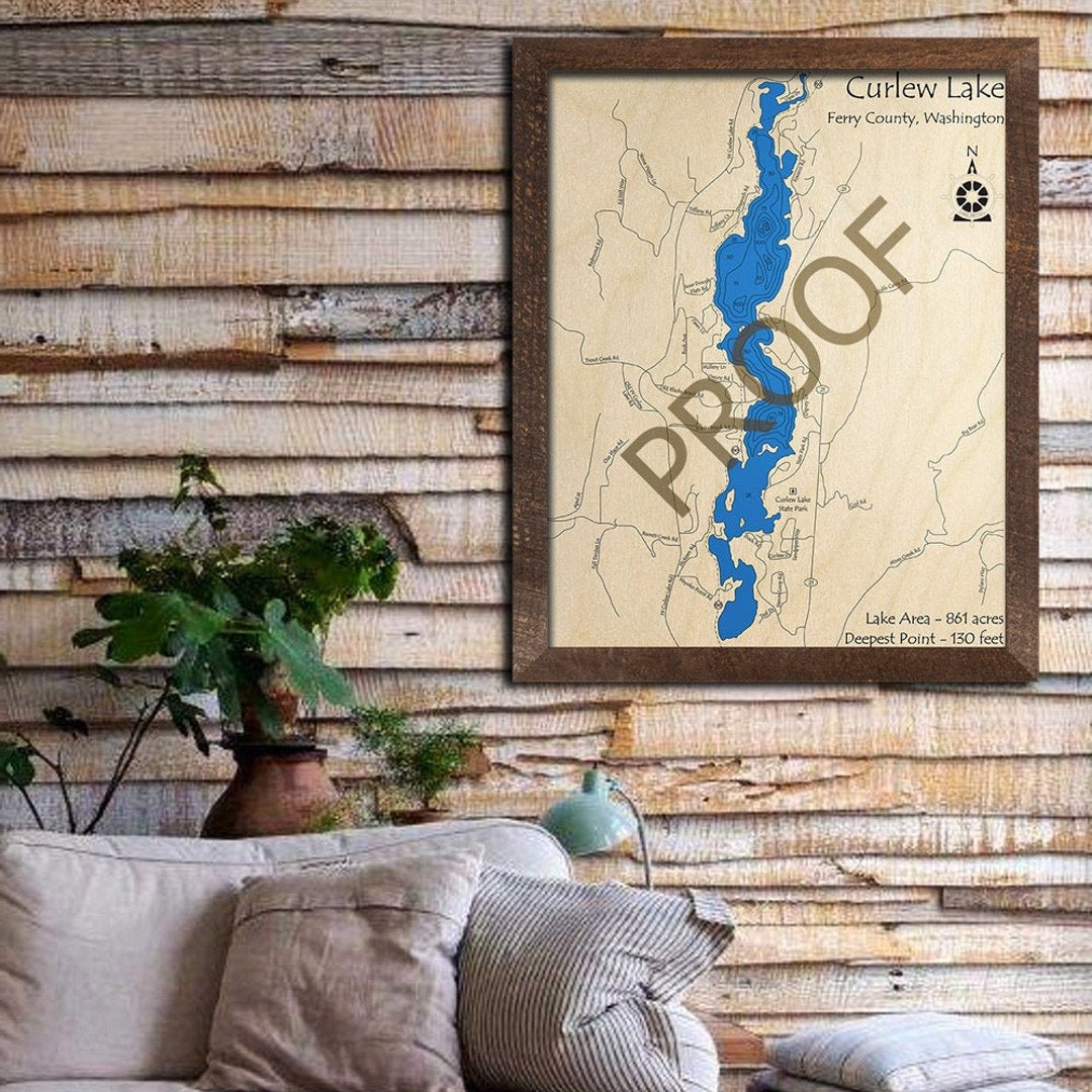 Curlew Lake, WA 3D Wood Map | 3D Depth Map, Cabin Decor, Lake House ...