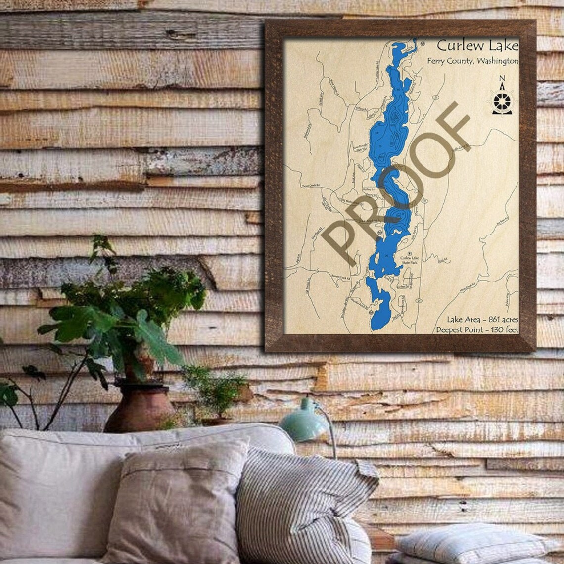 Curlew Lake WA 3D Wood Map 3D Depth Map Cabin Decor Lake | Etsy