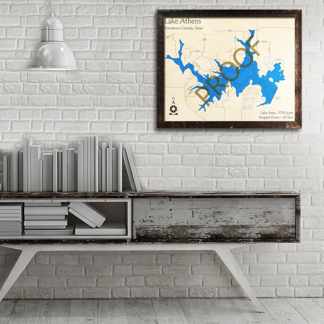 Lake Athens, Texas 3D Wood Map | Custom Cabin Decor - Lake House Décor ...