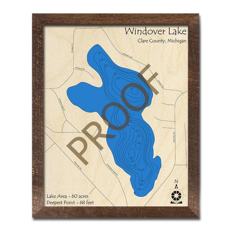 Windover Lake MI 3D Wood Carved Map Custom Nautical Map - Etsy