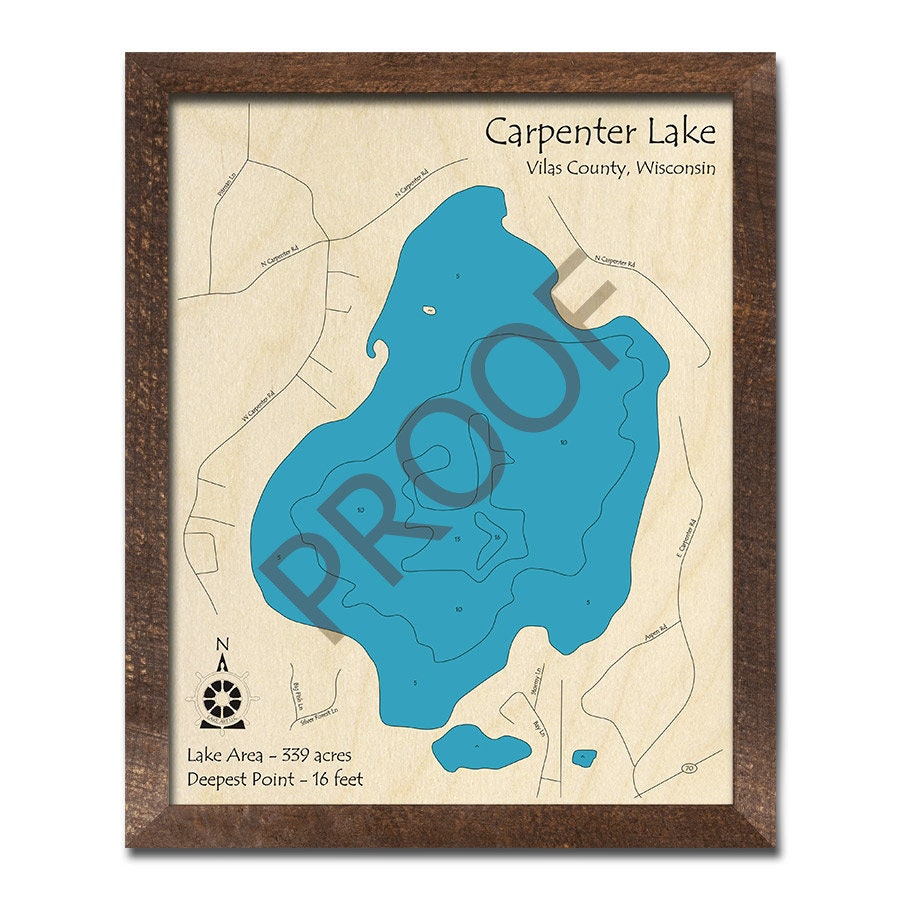 Carpenter Lake WI 3D Wood Carved Map Custom Nautical Wall | Etsy