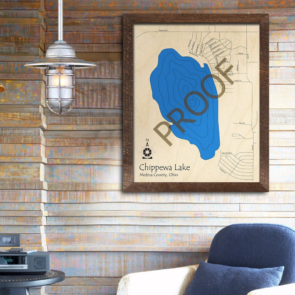 Chippewa Lake, Ohio 3D Wood Map | Custom Nautical Map, Cabin Decor ...