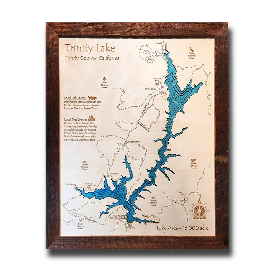 Trinity Lake CA 3D Nautical Wood Map Laser-etched carved | Etsy