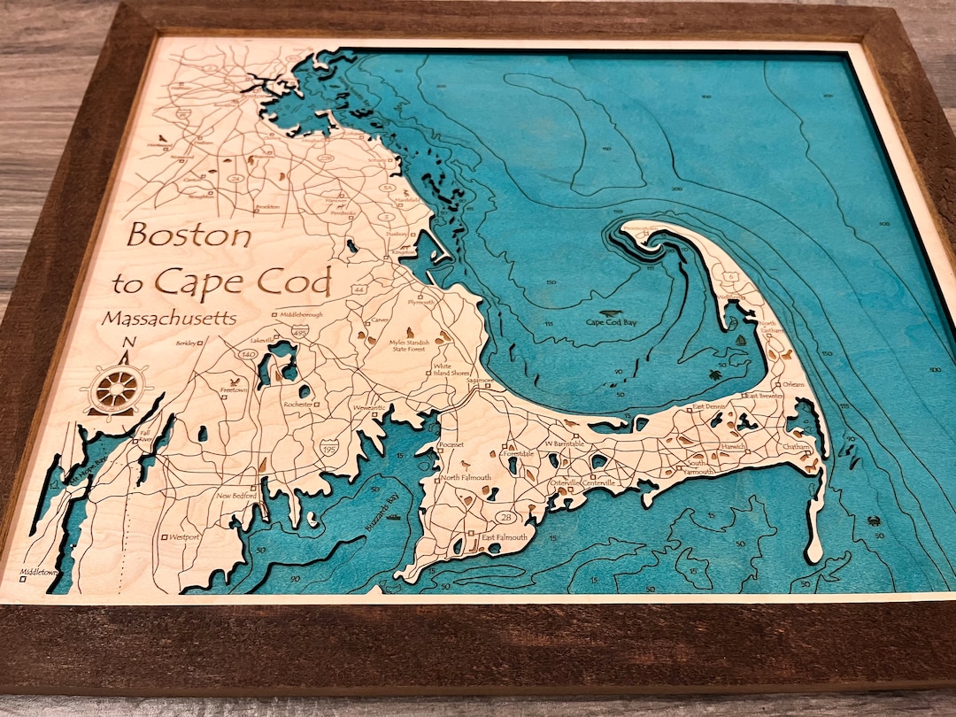 Cape Cod & Boston 3D Nautical Wood Map - Laser Etched Chart - Etsy