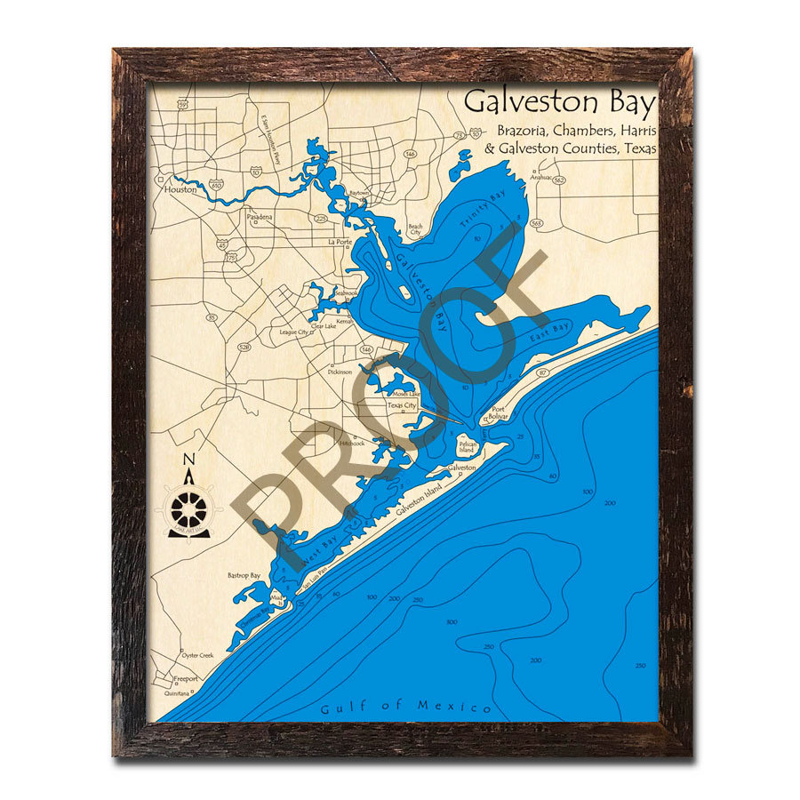 Galveston Bay Texas 3D Laser-cut Map Topographic Map - Etsy