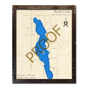 Bone Lake, WI 3D Wood Map | Custom Cabin Decor - Lake House Décor ...